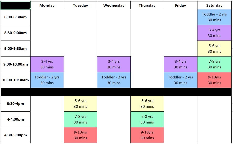 Kids timetable v2 – MP Studio